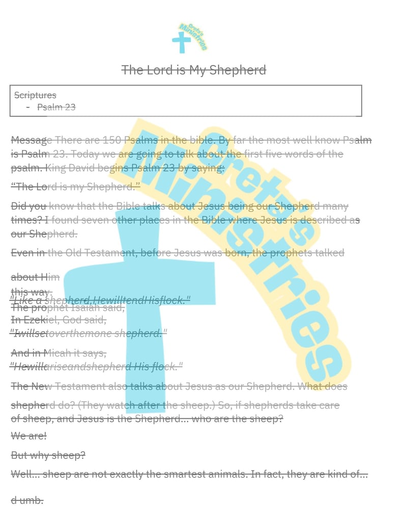 Psalm 23 Children's Sermon Printable | Good Shepherd Lesson | Sunday ...
