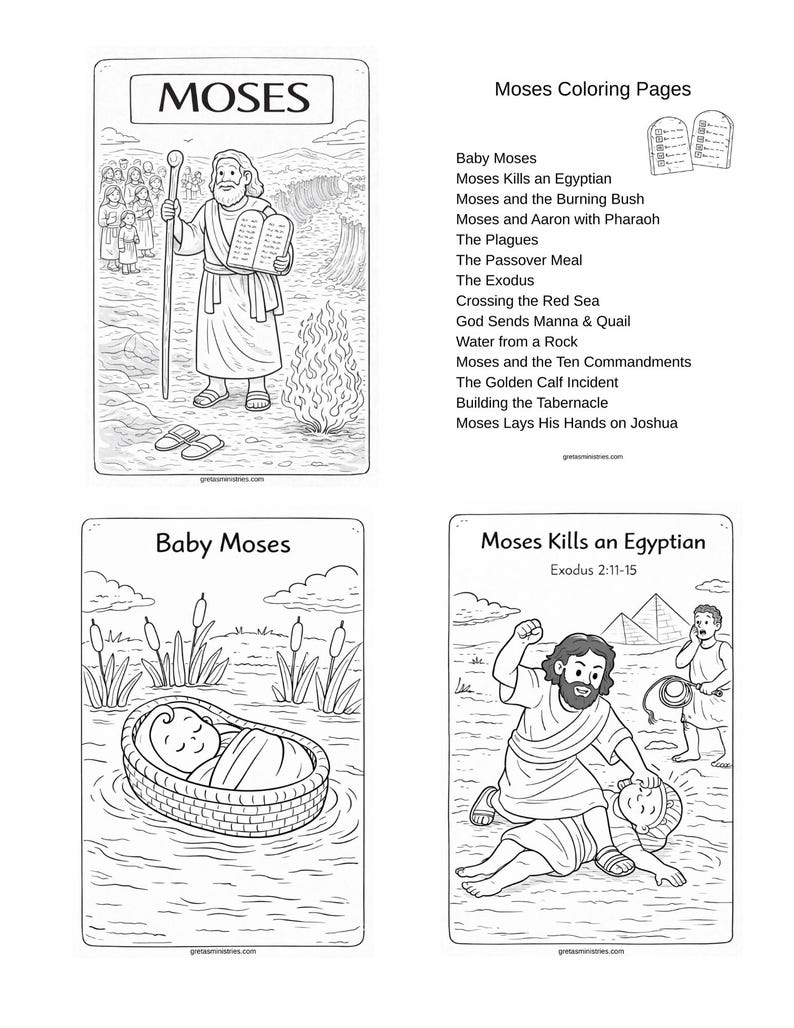 The Life of Moses Bible Coloring Pages, Sunday School Activity (15 ...