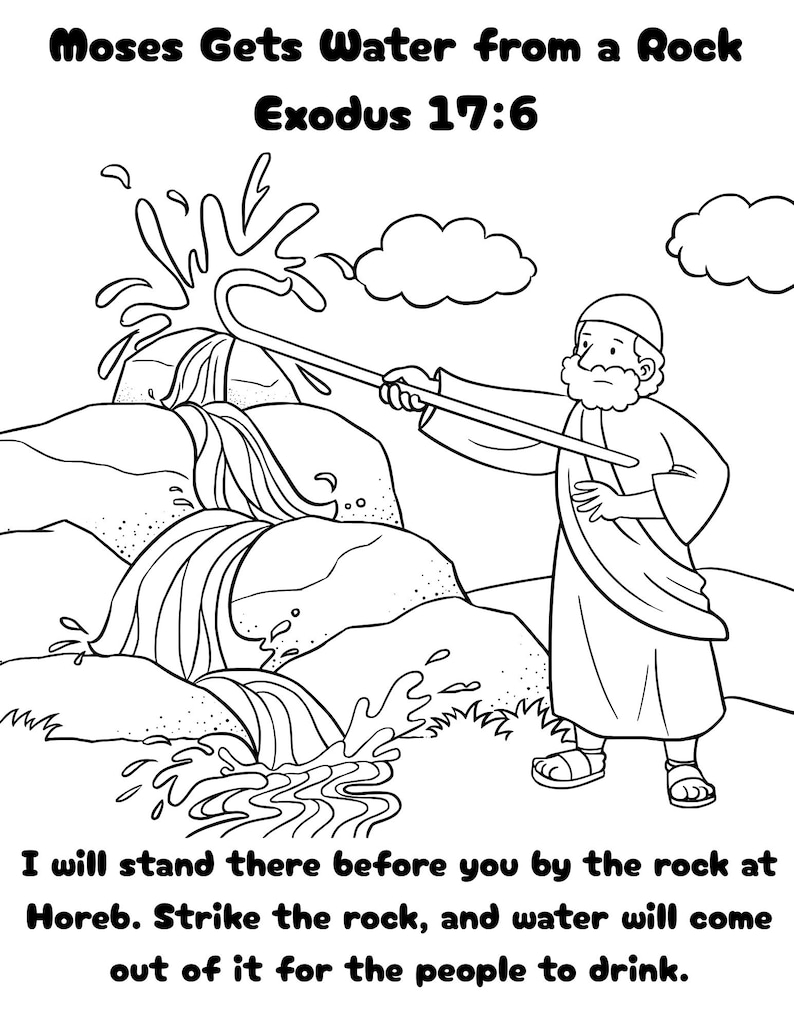 Moses Get Water From a Rock Bible Coloring Page - Etsy