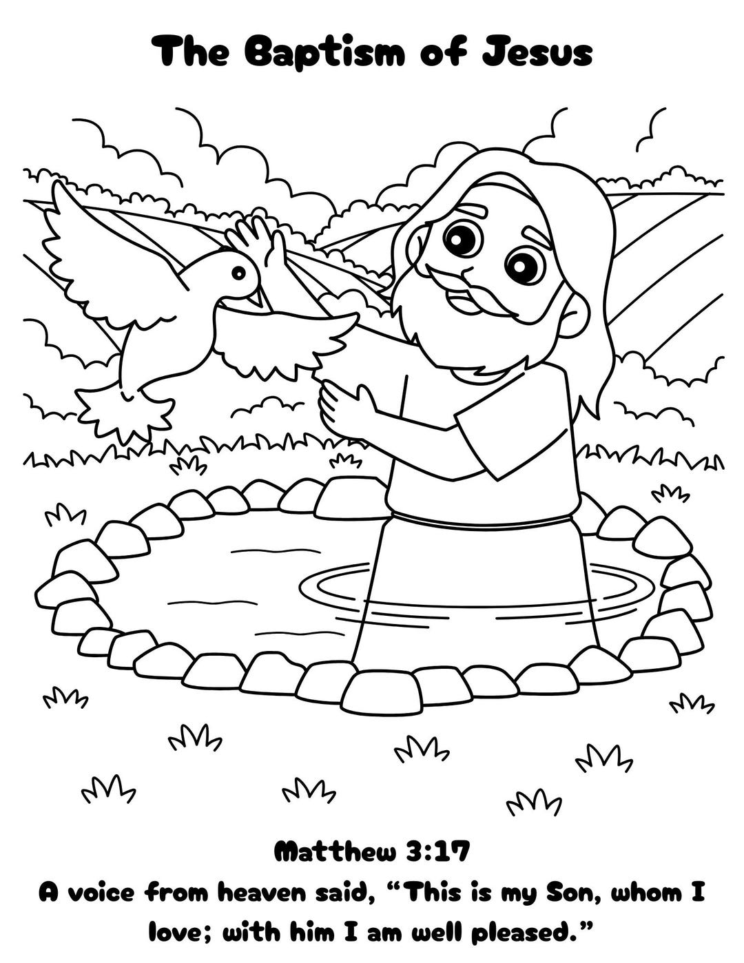 The Baptism of Jesus Coloring Page - Etsy