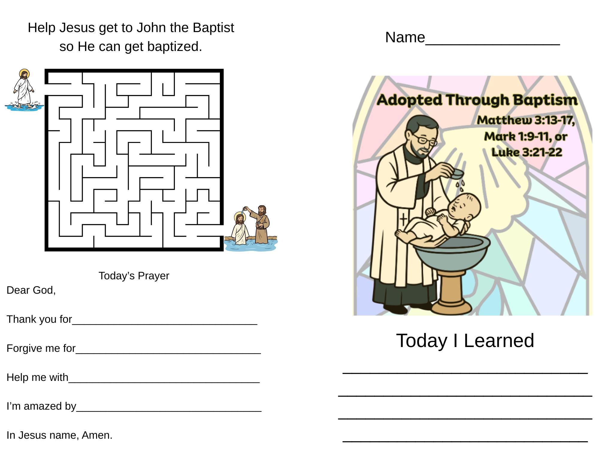 Baptism of Jesus Lesson & Activity Book - Adoption Theme (matthew 3:13 ...