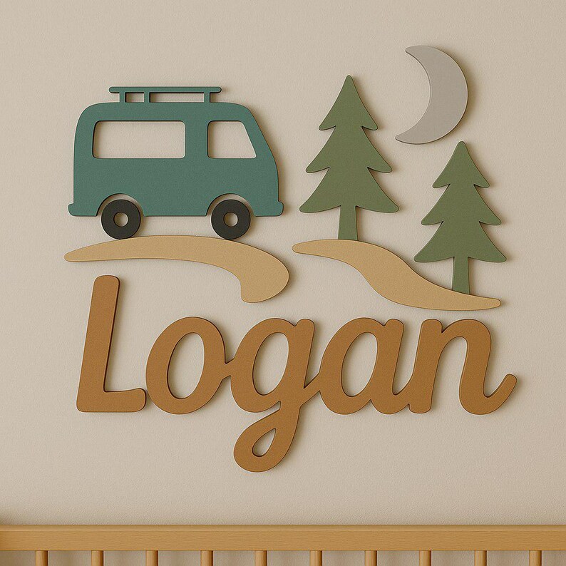 Personalized Wooden Name Sign, Mountain Nursery Decor - Etsy