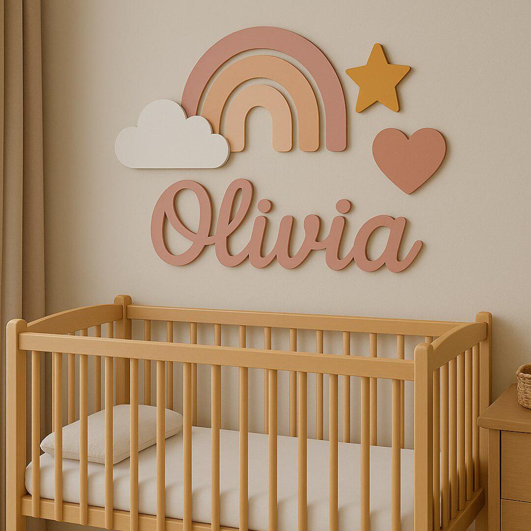 Above Crib Name Sign, Personalized Rainbow Cloud Baby Name Sign ...