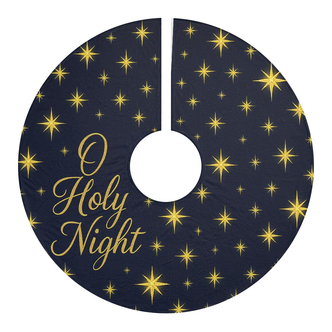 O Holy Night Christmas Tree Skirt | Gold Stars on Navy - Etsy