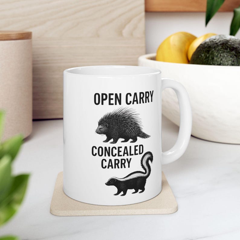 Open/concealed Carry Porcupine/skunk Illustration Mug | Animal Warning ...