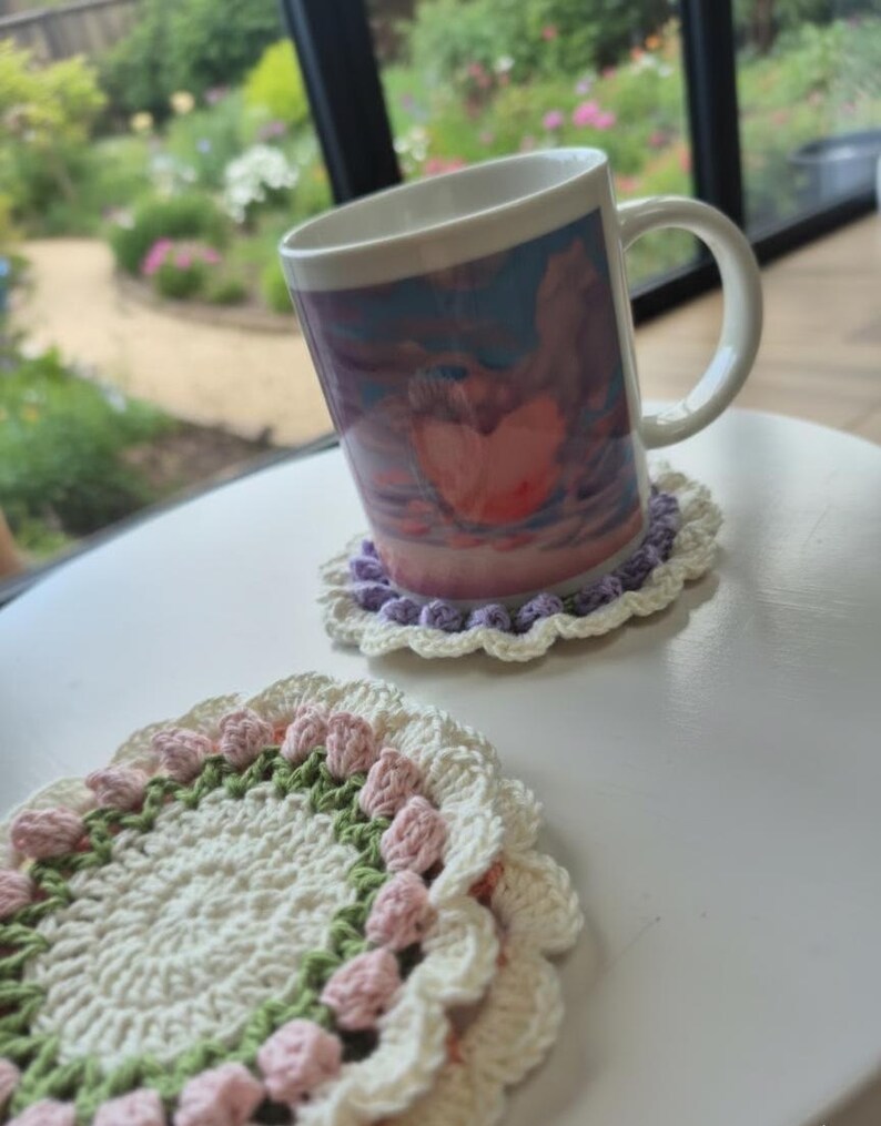 Crochet Tulip Coasters – Pastel Floral Cotton Coaster Set - Etsy