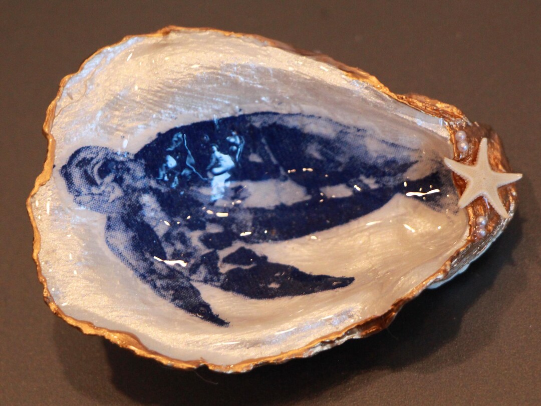 Luxury Sea Turtle Oyster Shell & Pearls Ring Dish – Nautical Gold Leaf ...