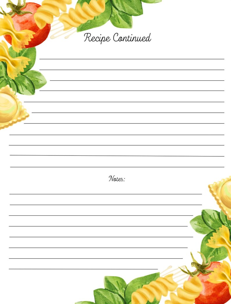 Pasta Recipe Card - Etsy