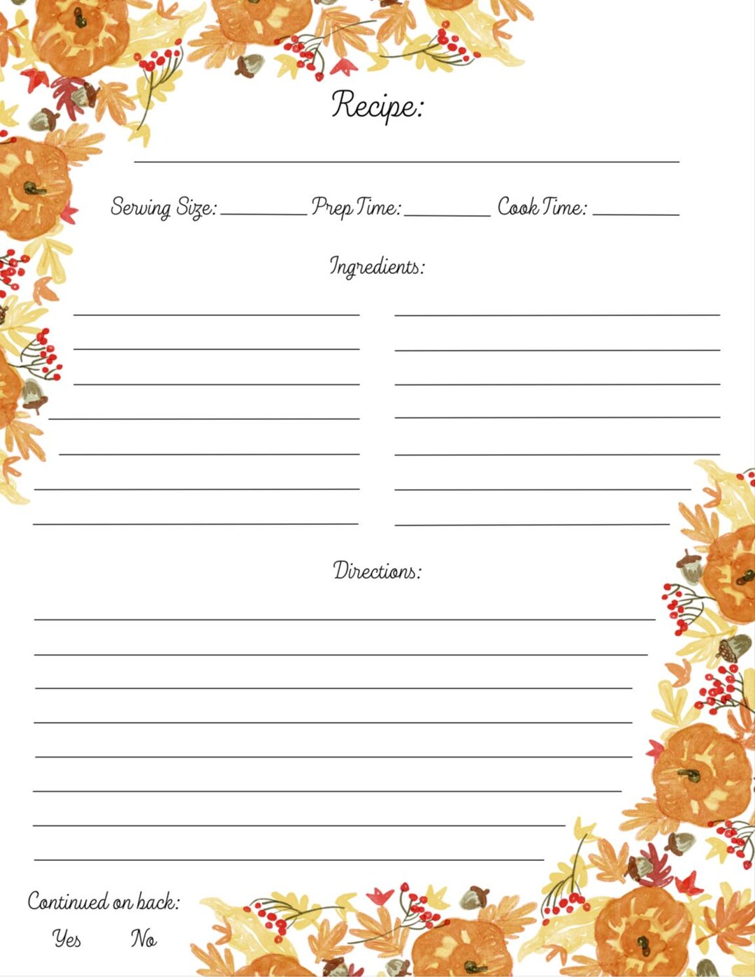 Fall Recipe Card - PDF Download - Etsy