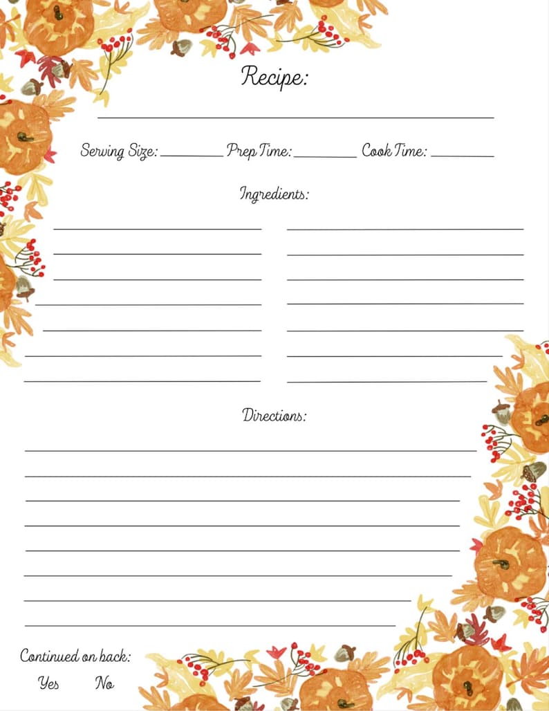 Fall Recipe Card - PDF Download - Etsy