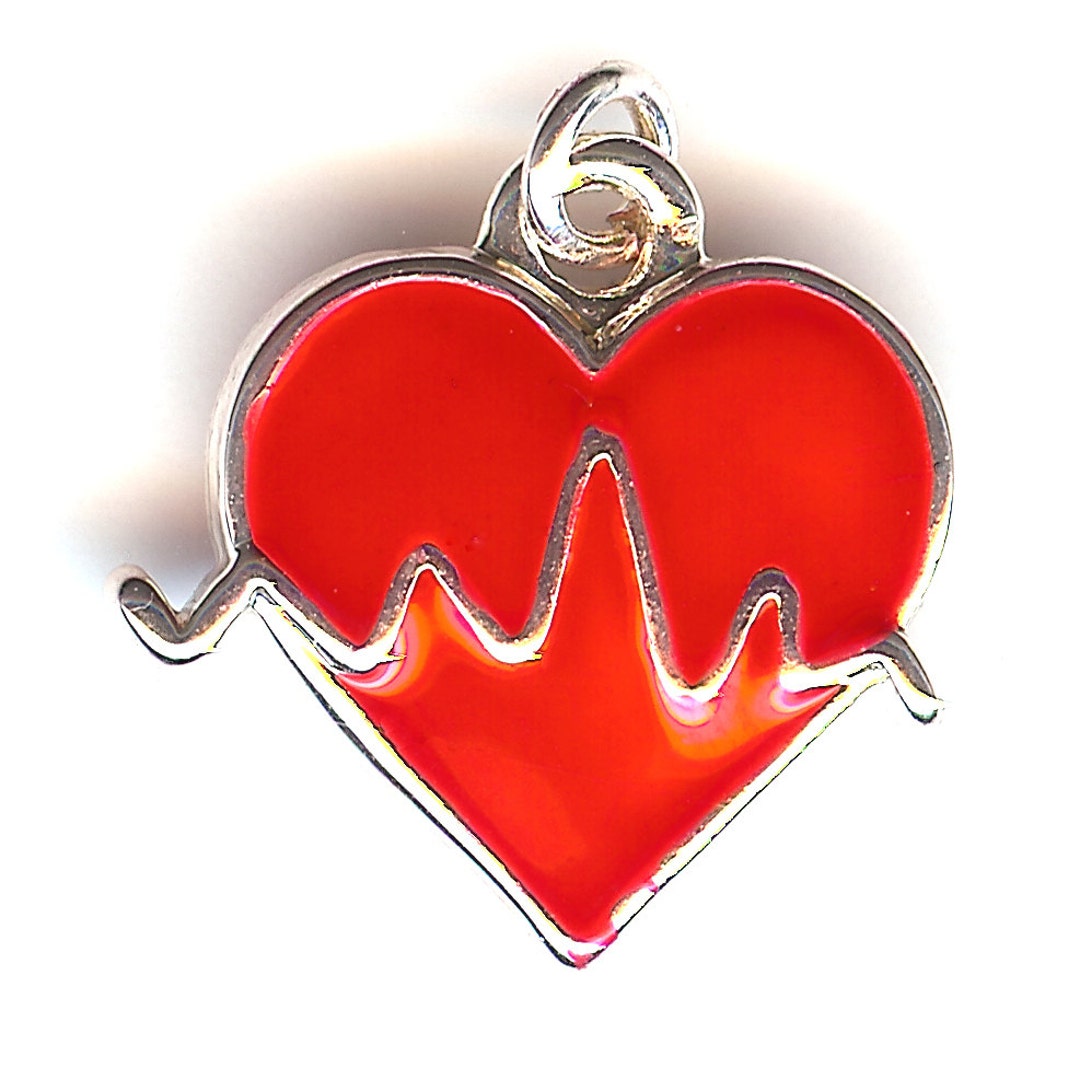 HEARTBEAT Charm. Silver Plated Enamel. Heart. Pulse. Dlt - Etsy