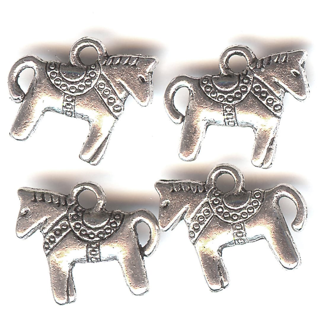 FOUR 4 Swedish DALA HORSE Charm. Silver Plated Zinc Alloy. Small 3D ...