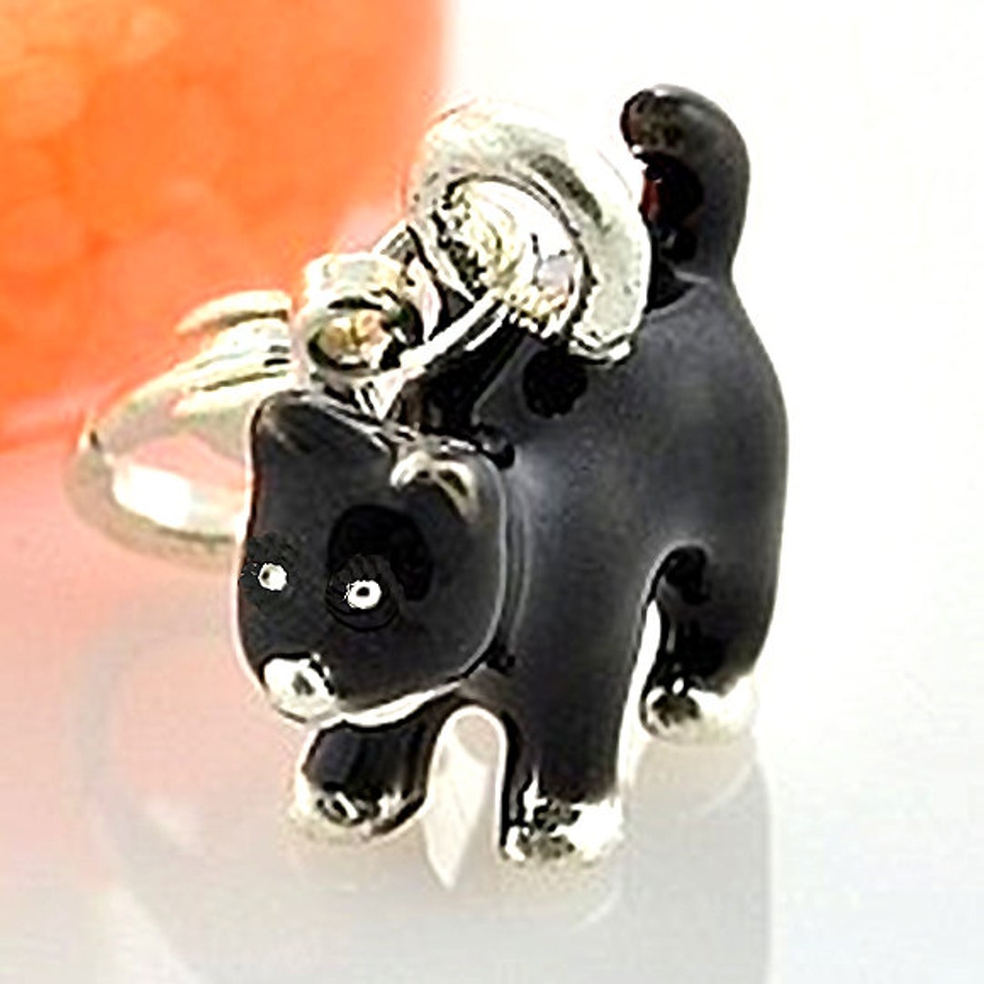 BLACK CAT Charm. Silver Plated Enamel. Small 3D. No Lobster Clasp. Ali ...