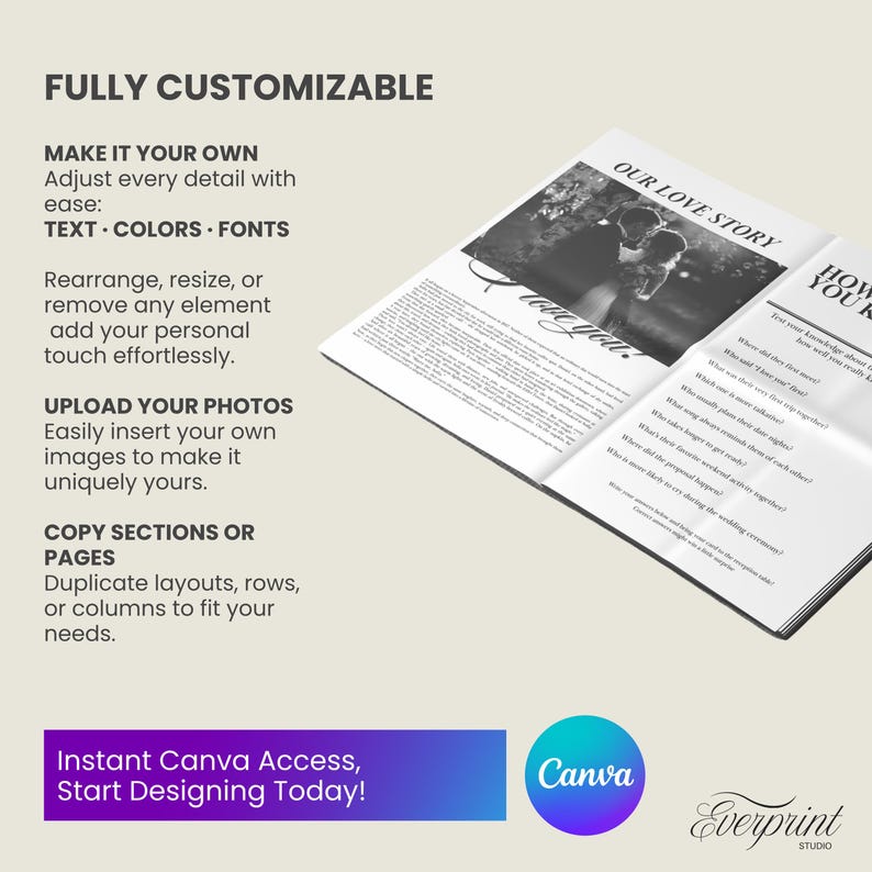 Editable Wedding Newspaper Template Canva, Printable Wedding Program ...