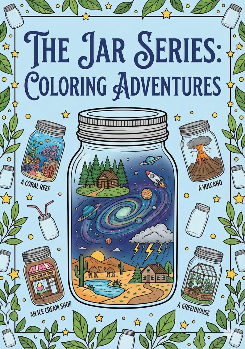 10 Printable Jar World Coloring Pages | Adult Coloring Book Bundle ...