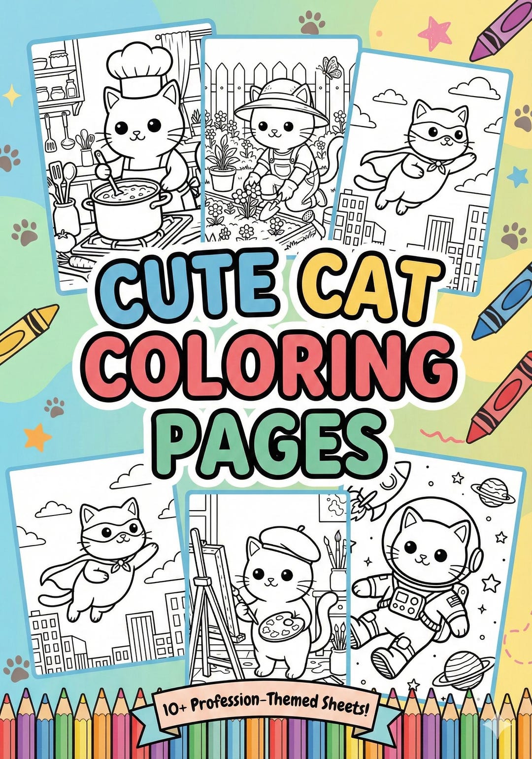 10 Cute Cat Professions Coloring Pages | Printable Kawaii Kitty Careers ...