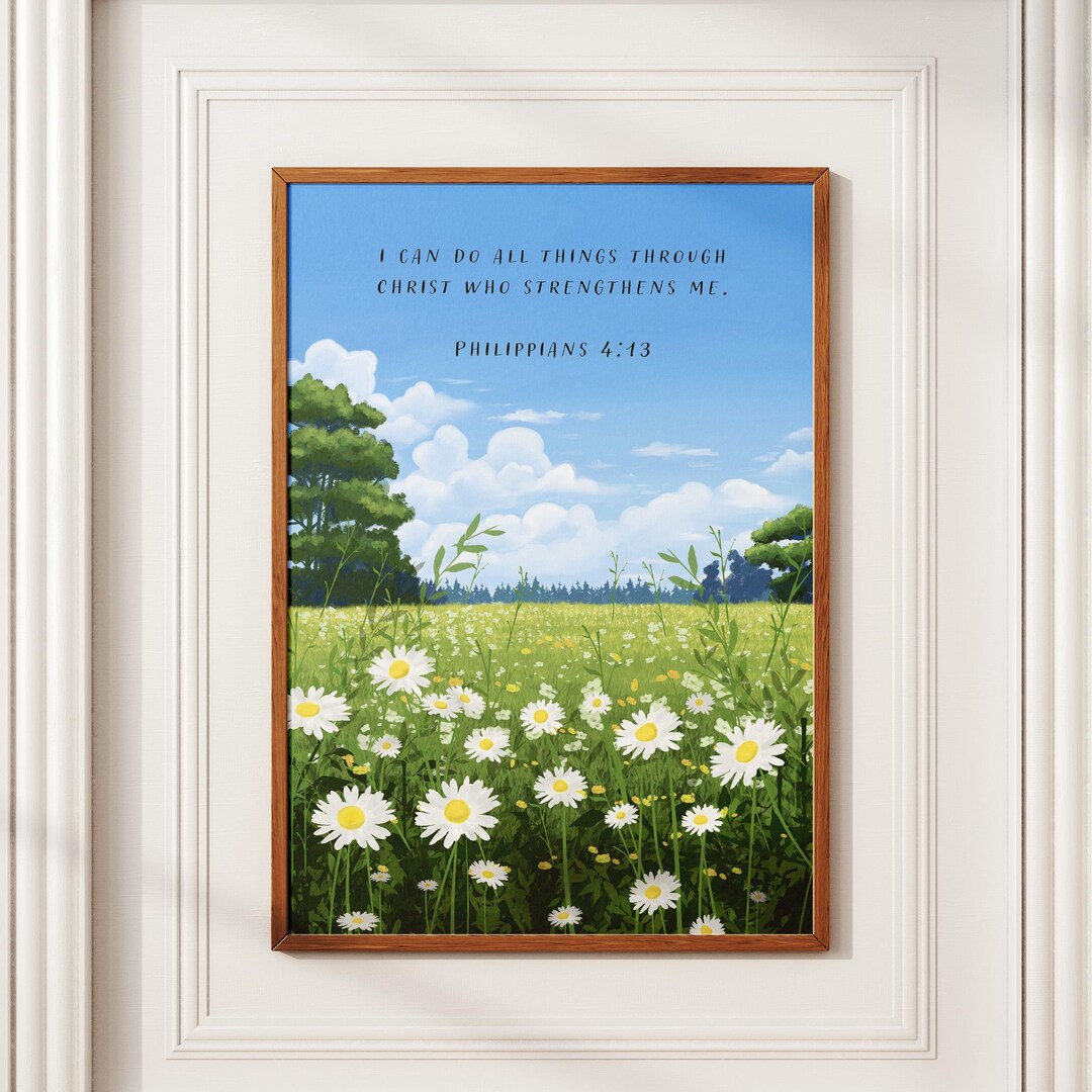Wildflower Bible Verse Wall Art, Philippians 4:13 Scripture Print ...