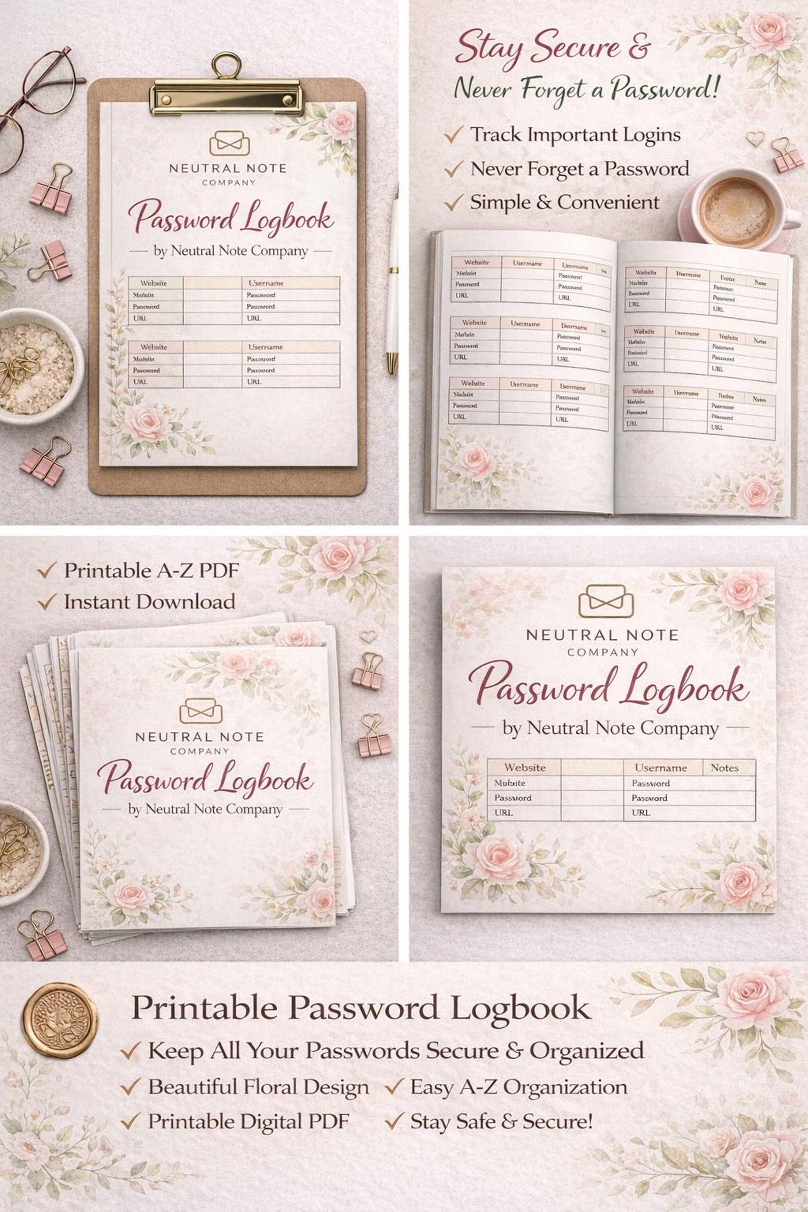 Floral Password Logbook | Printable Login Tracker (PDF Download) - Etsy