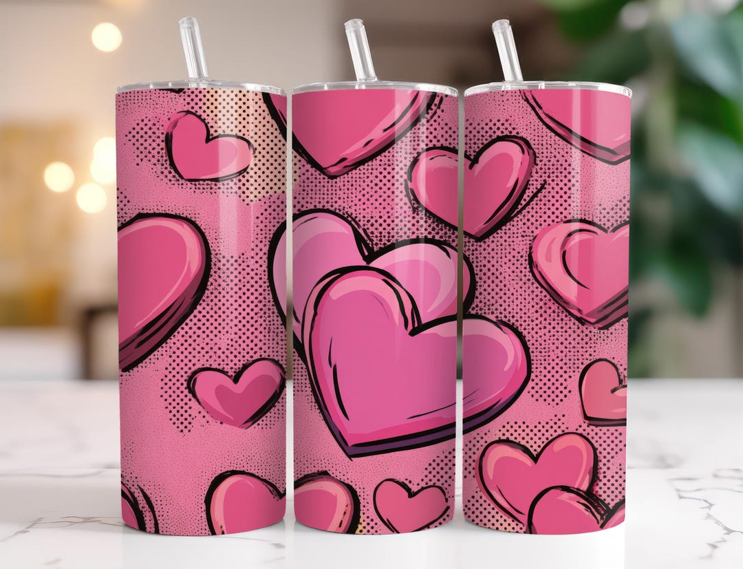 Comic Book Hearts Tumbler Wrap, Pink Hearts Design (digital Download ...