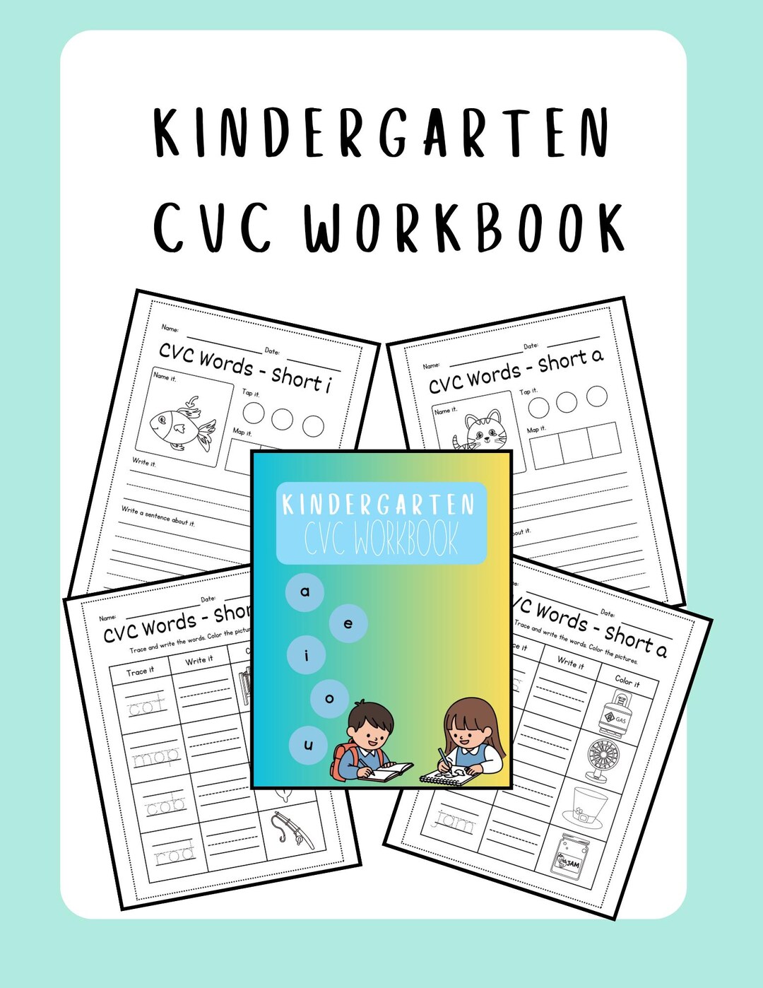 Kindergarten CVC Workbook | Short Vowel CVC Words | Phonics & Word ...