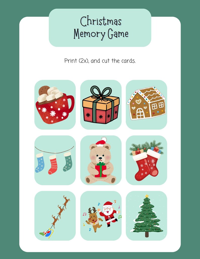 Christmas Memory Game | Kids Matching Game | Printable Holiday Activity ...