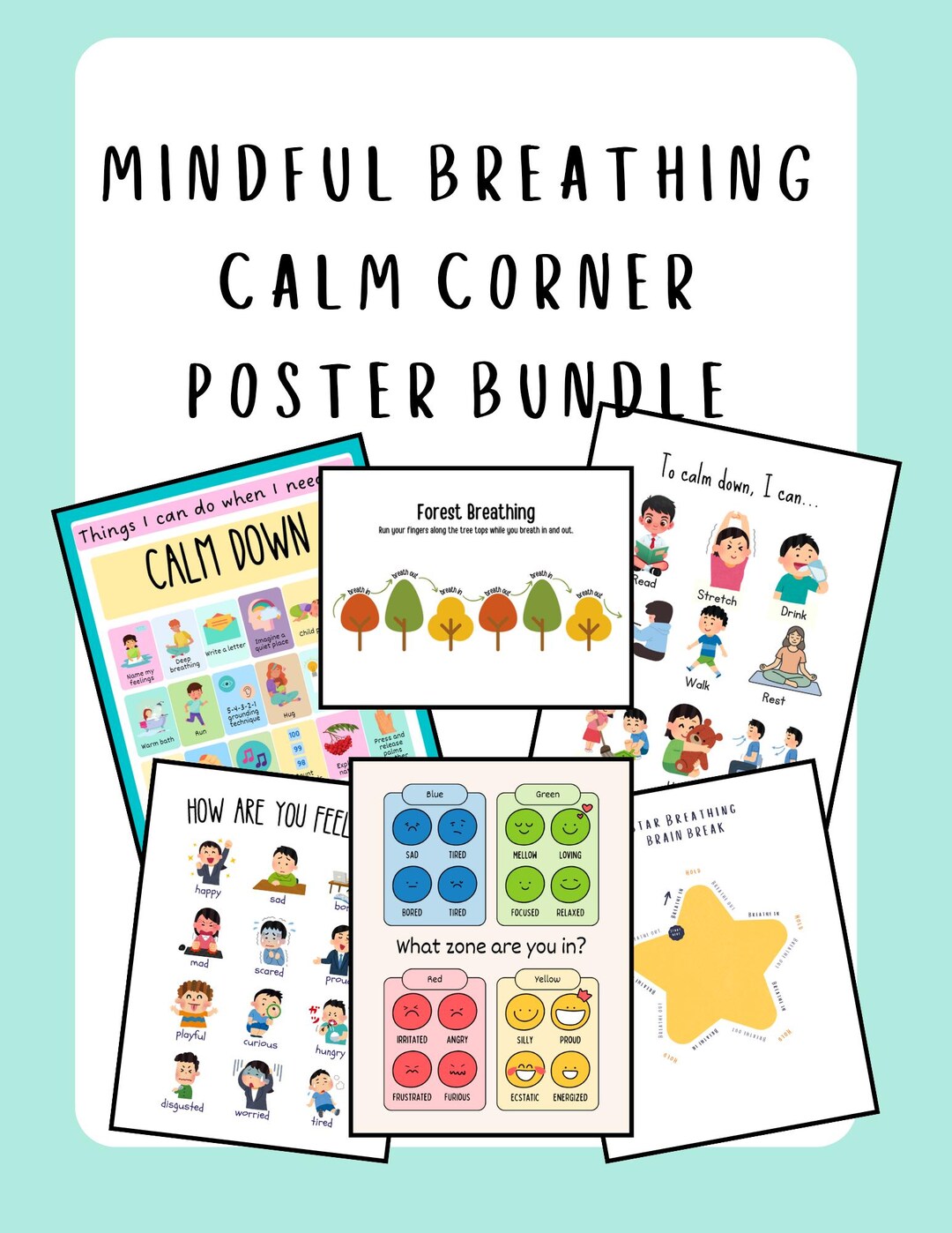 Calm Down Corner Posters | Mindful Breathing Activities | SEL | 15 ...