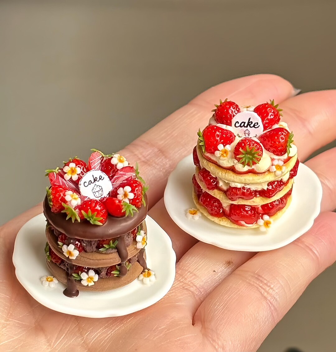 Miniature Strawberry Clay Pancake | Dollhouse Mini Food Accessories ...
