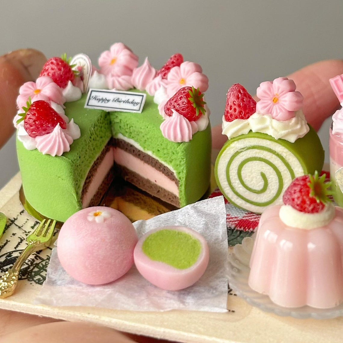 Miniature Sakura Dessert Set | Dollhouse Mini Food Accessories ...