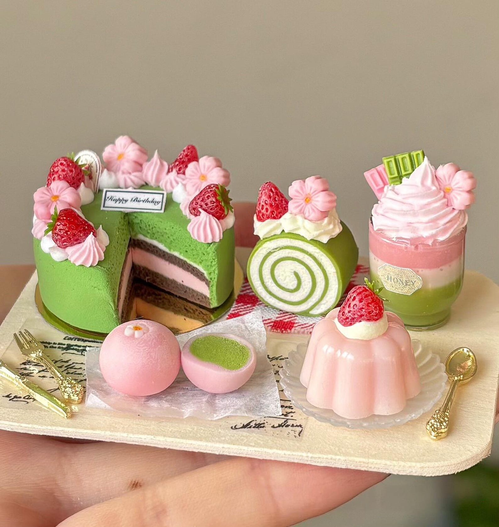 Miniature Sakura Dessert Set | Dollhouse Mini Food Accessories ...
