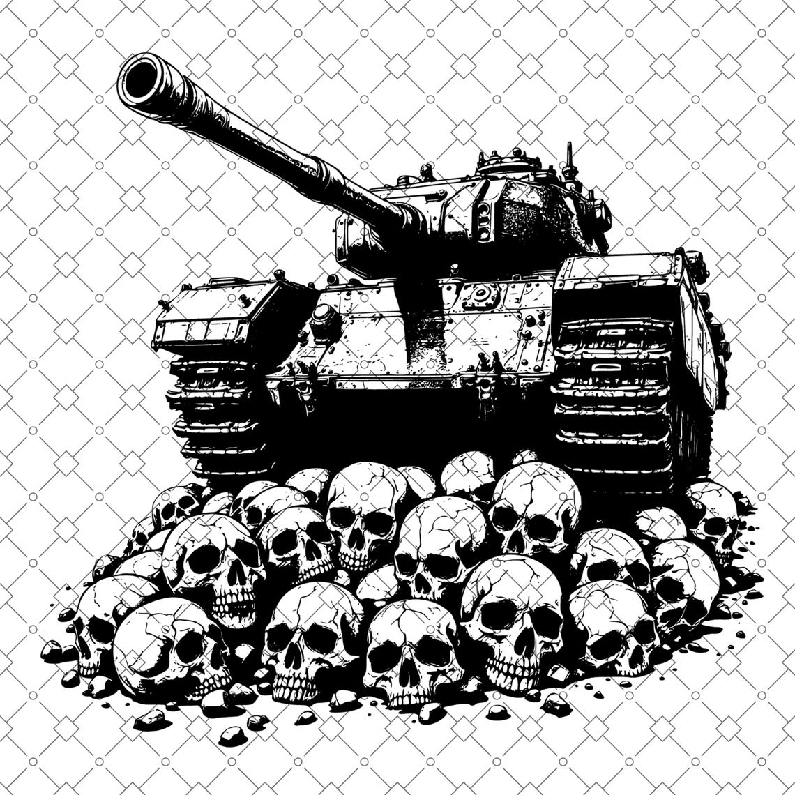 War Tank on Skulls Line Art Digital Download for Screen Printing, CNC ...