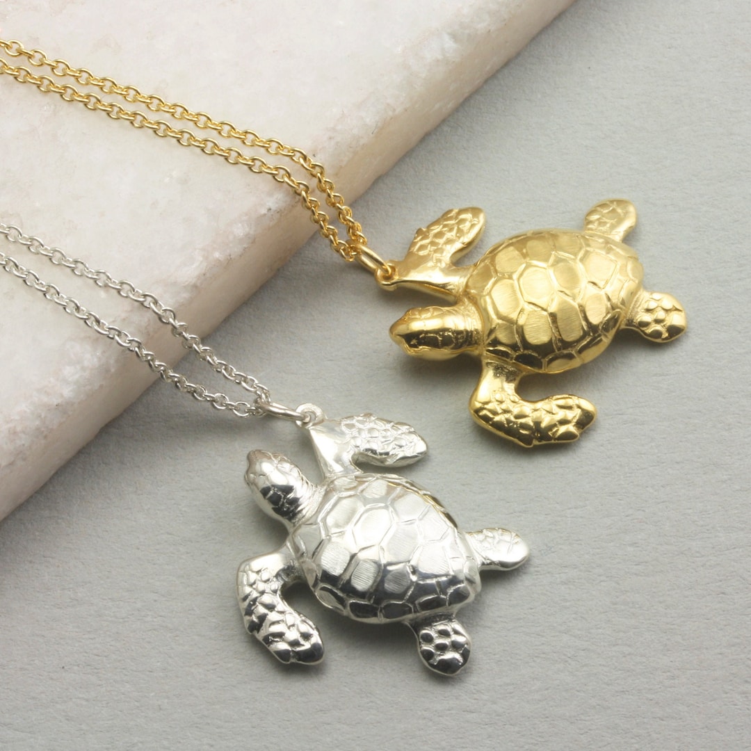 Handmade Turtle Necklace: Sterling Silver or Gold Ocean Jewelry - Etsy