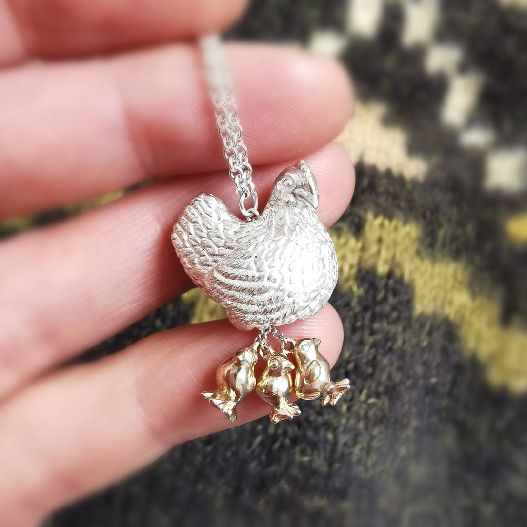 Personalized Mother Hen Necklace: Sterling Silver or Gold Chicken ...