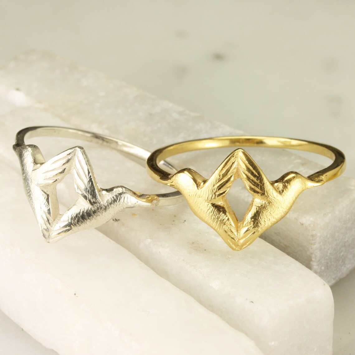 Hummingbird Ring Silver Bird Jewelry Twin Ring Handmade - Etsy