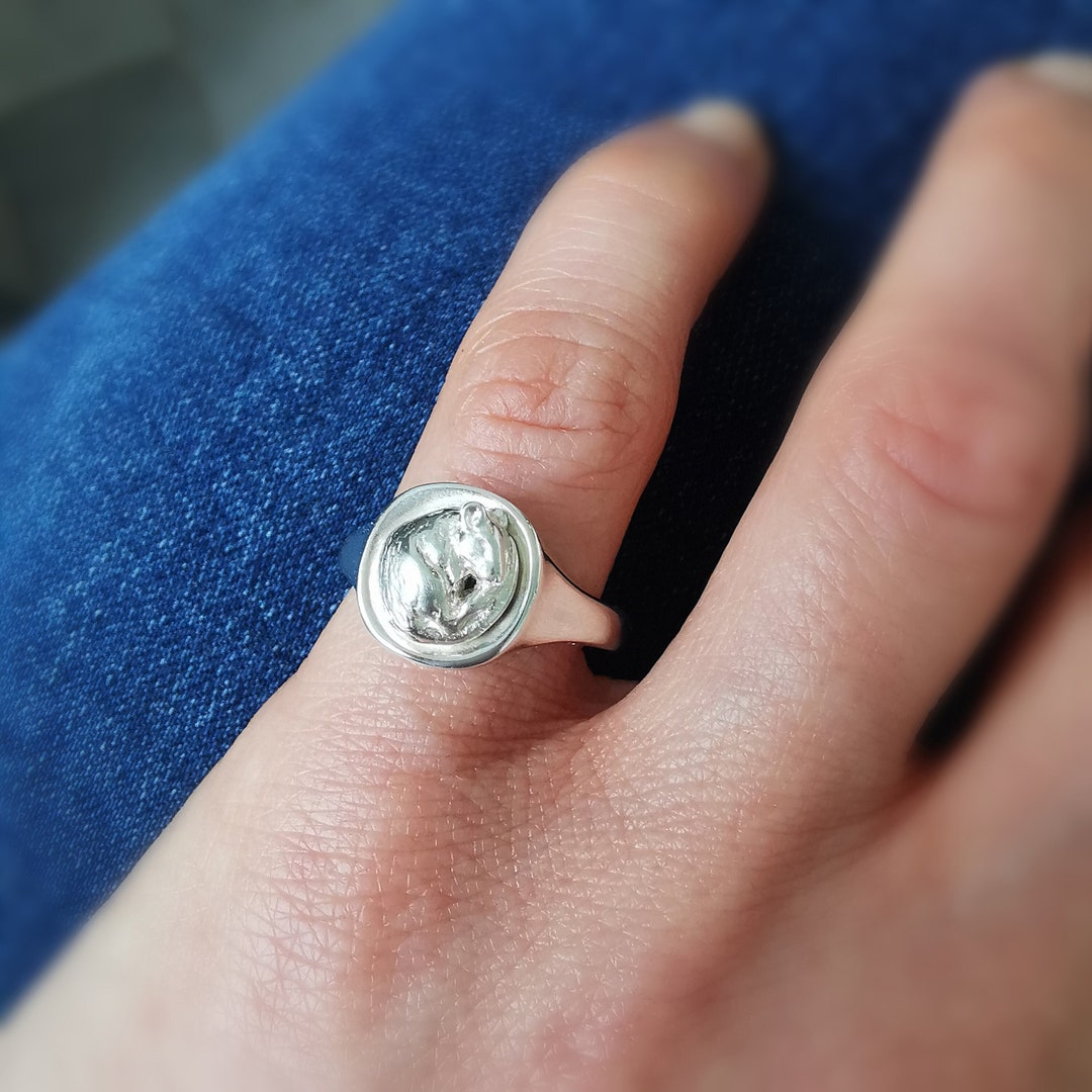 Handmade Rat Signet Ring: Recycled Sterling Silver or Gold Rat Jewelry ...
