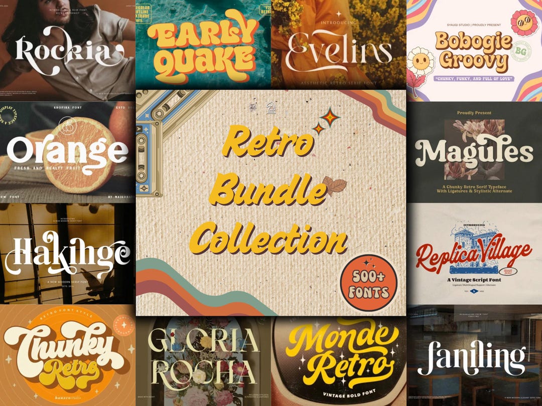 500+ Modern Retro Font Bundle Collection | Retro Fonts, Calligraphy ...