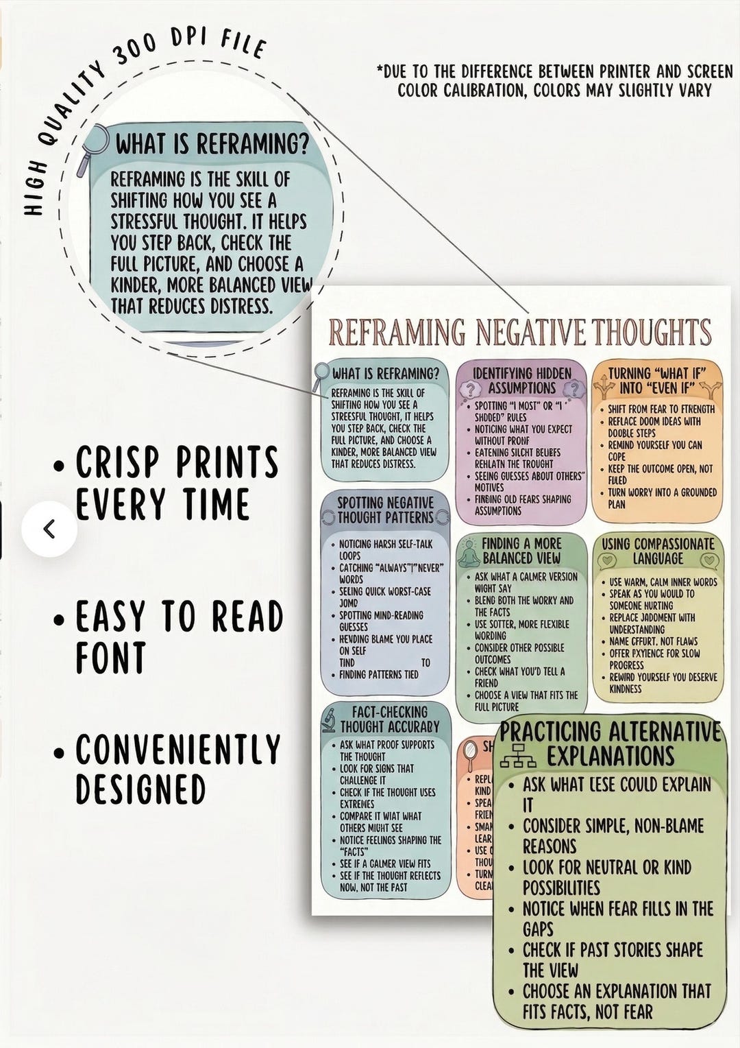 Reframing Negative Thoughts Cheatsheet, Cognitive Shift Guide, Thought ...
