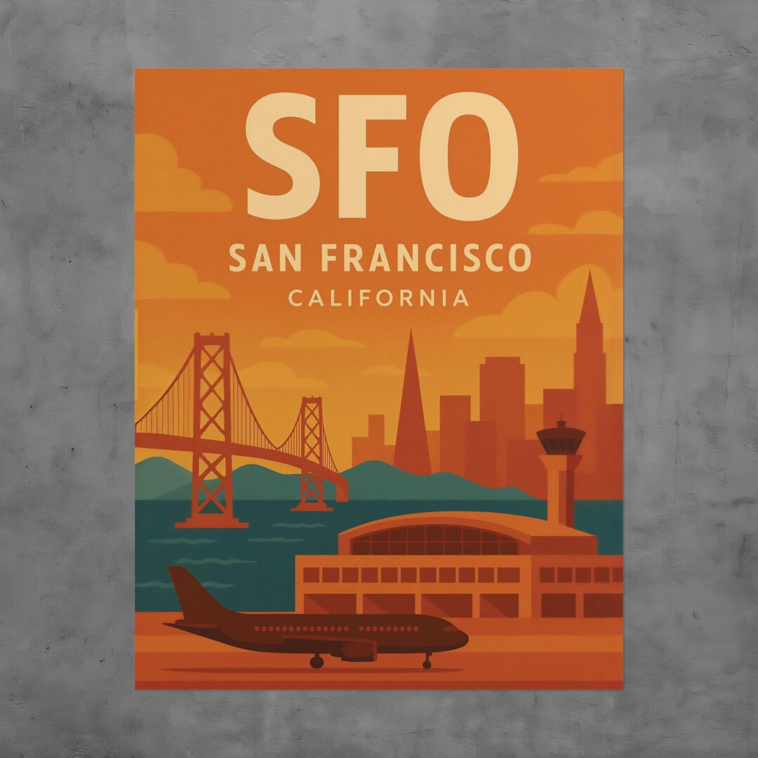Vintage San Francisco SFO Airport Poster, Retro Travel Wall Art, Bay ...