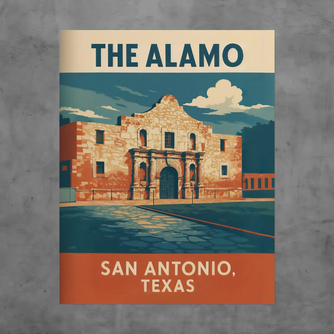 The Alamo Poster San Antonio Texas Vintage American Landmark Art Print ...