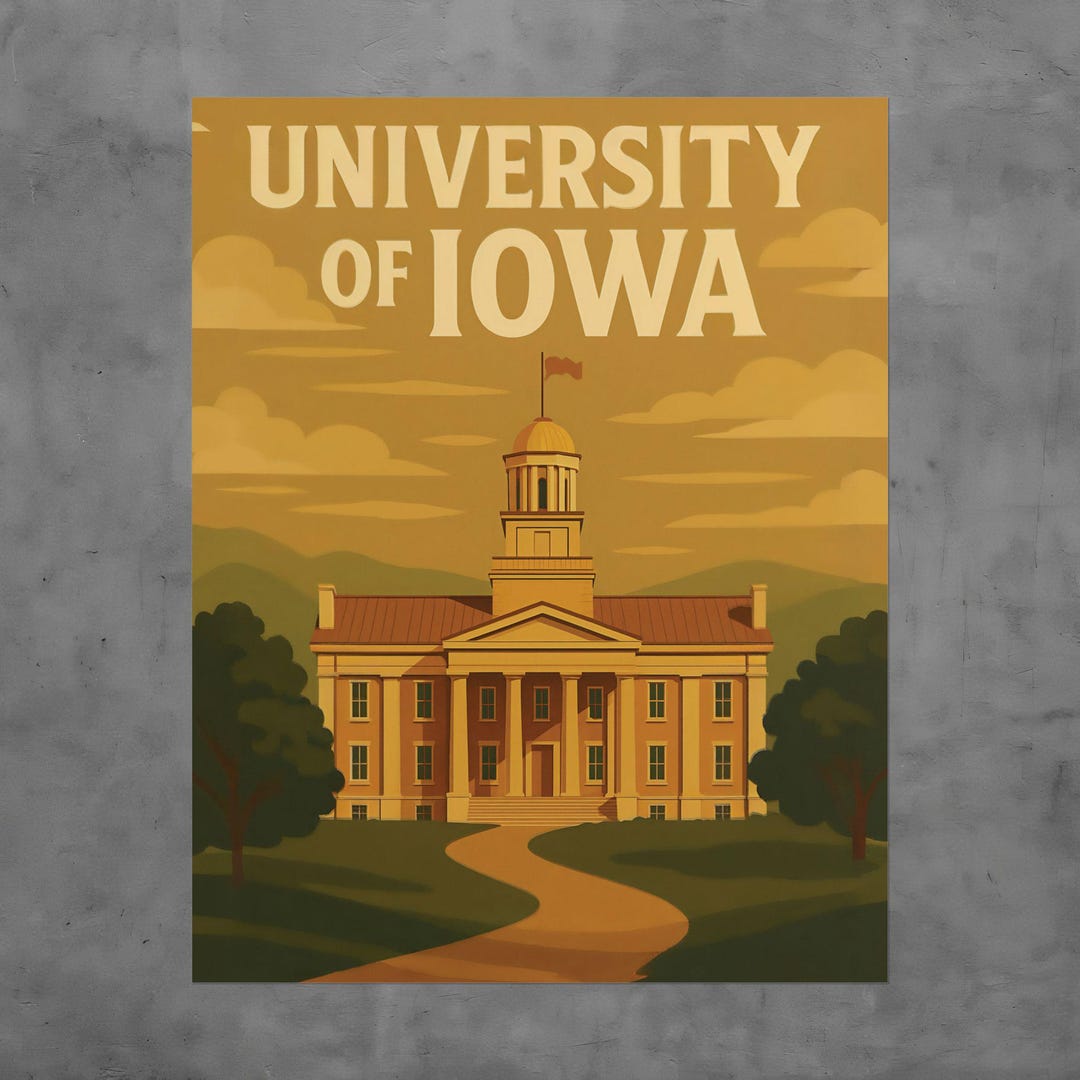 University of Iowa Vintage Poster, Hawkeyes Wall Art, Retro College ...