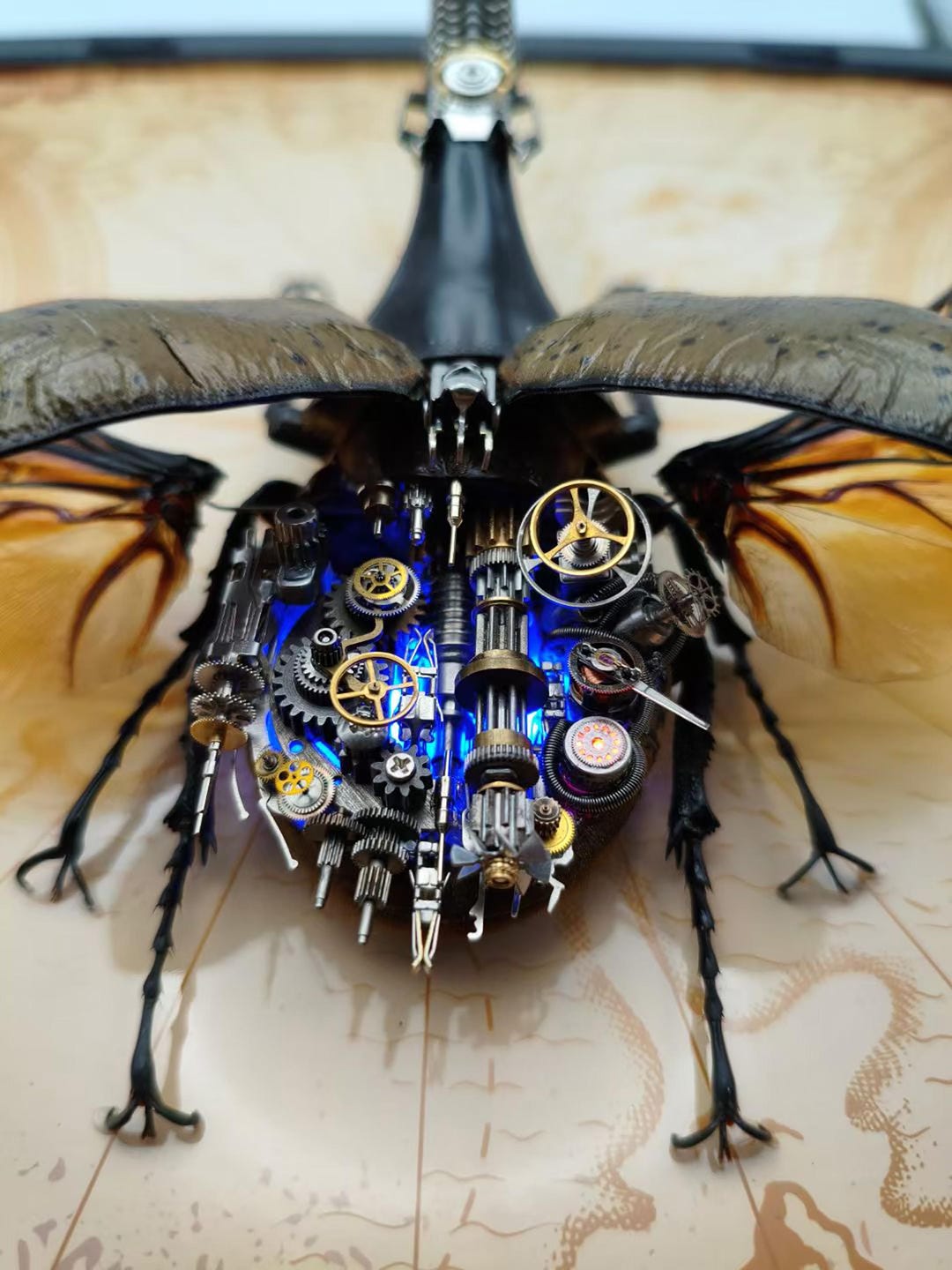 Steampunk Unicorn Beetle Big Mechanical Insect With Glowing Blue Gears ...