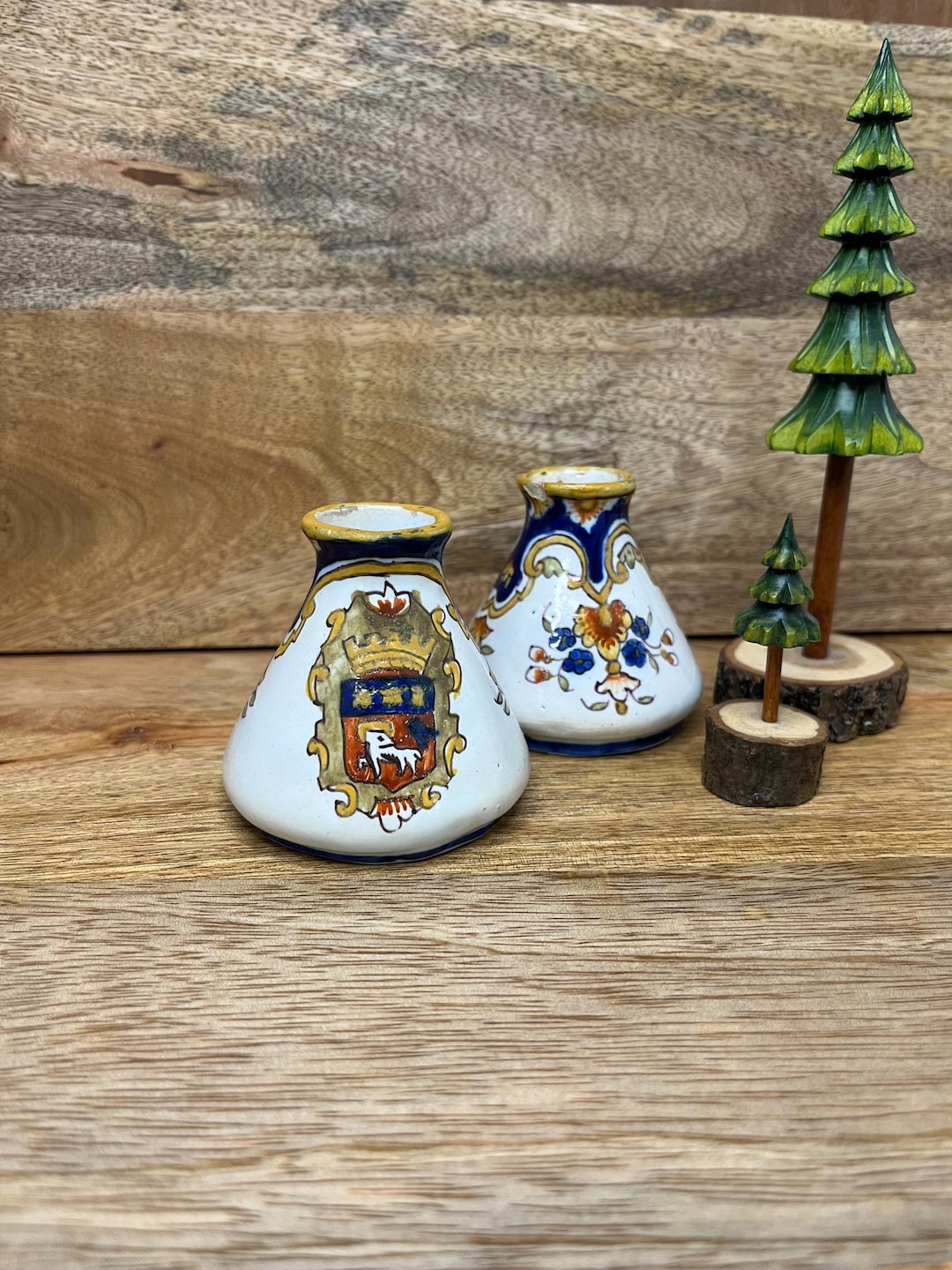 Vintage Rouen Faience Bud Vases Pair, French Hand Painted Pottery ...