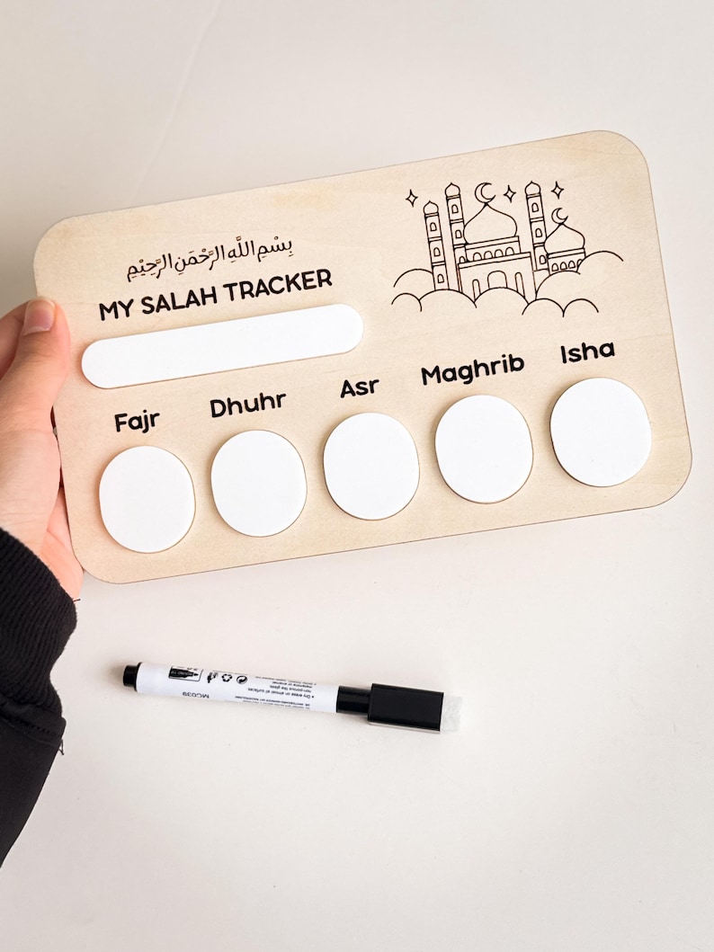 Islamic Prayer Tracker Board, Kids Salaah Chart, Wooden Dry-erase, Eid ...