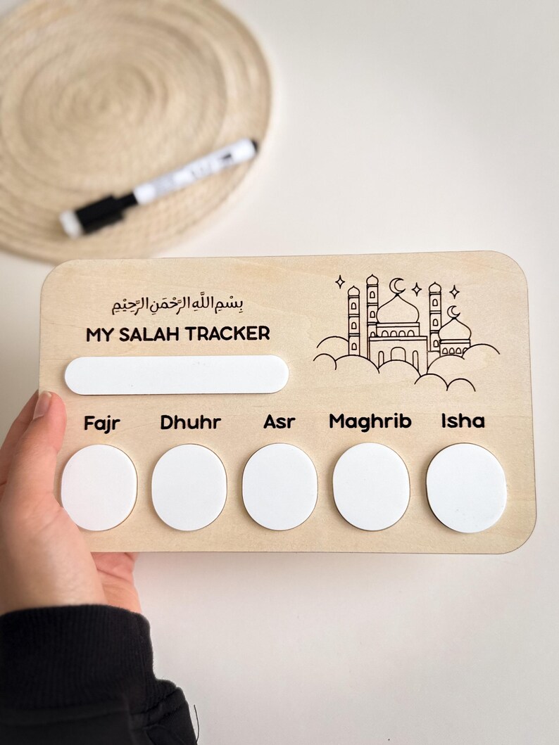 Islamic Prayer Tracker Board, Kids Salaah Chart, Wooden Dry-erase, Eid ...