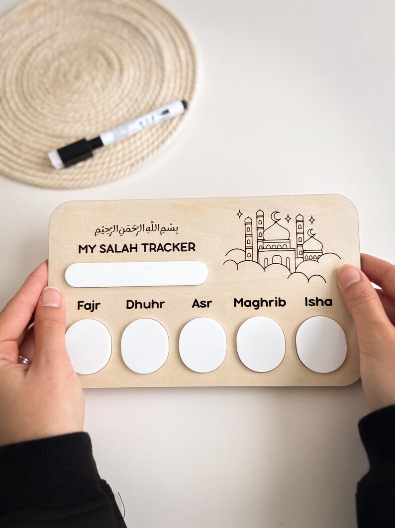 Islamic Prayer Tracker Board, Kids Salaah Chart, Wooden Dry-erase, Eid ...