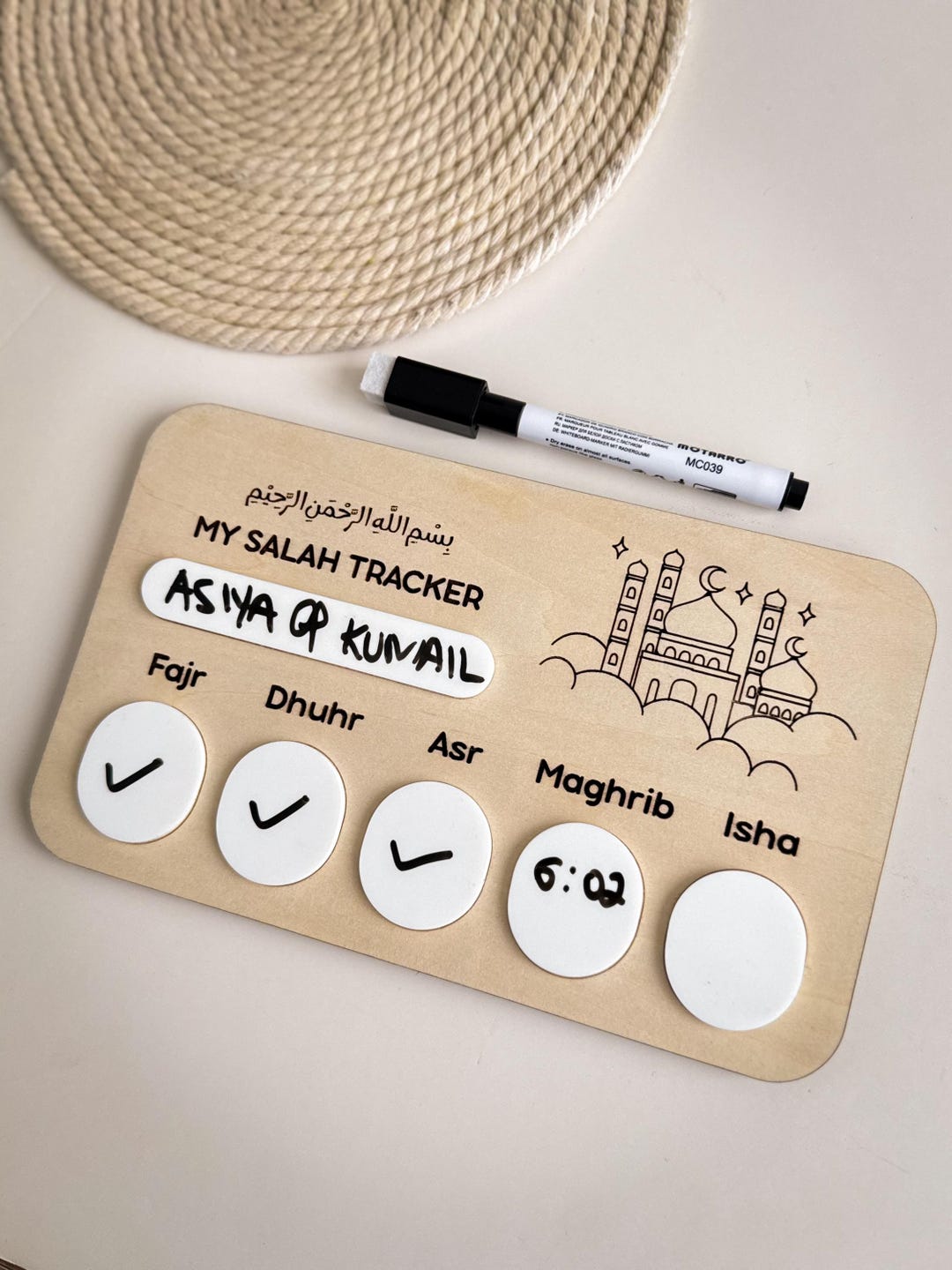 Islamic Prayer Tracker Board, Kids Salaah Chart, Wooden Dry-erase, Eid ...