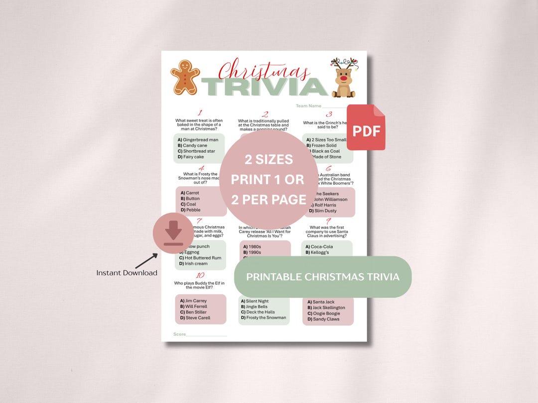 Printable Weihnachten Trivia | Urlaub Quiz Spiel | Festliche ...