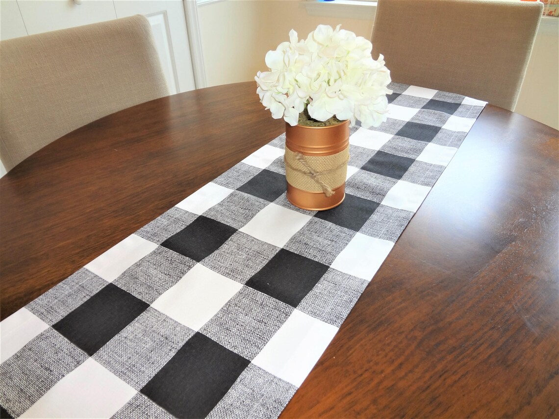 Farmhouse Buffalo Plaid Table Runner Black Red Grey Navy Orange Runner ...