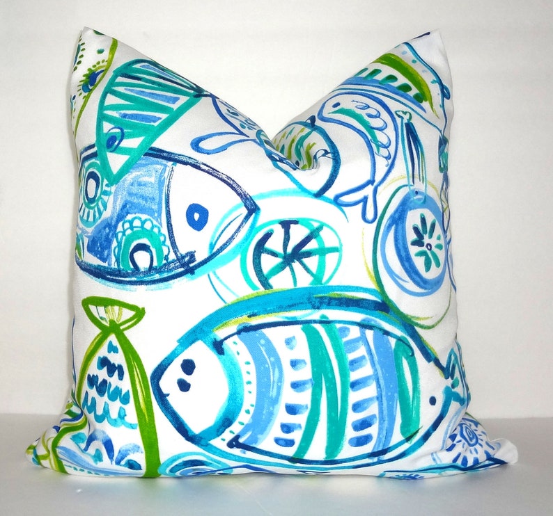 OUTDOOR Ocean Fish Pillow Covers Outdoor Nautical Pillow | Etsy