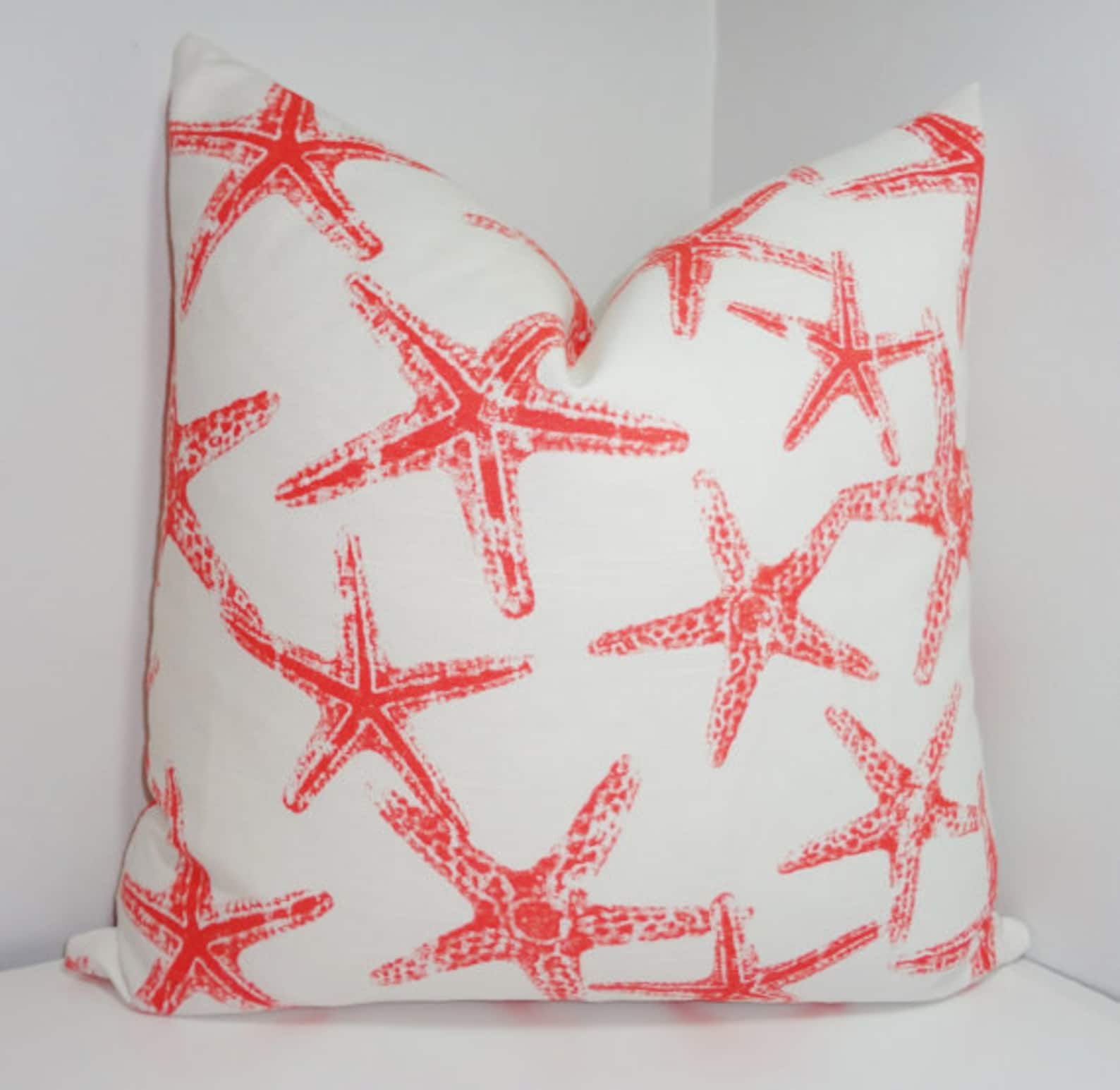 Nautical Starfish Salmon/white Beach Ocean Pillow Covers | Etsy