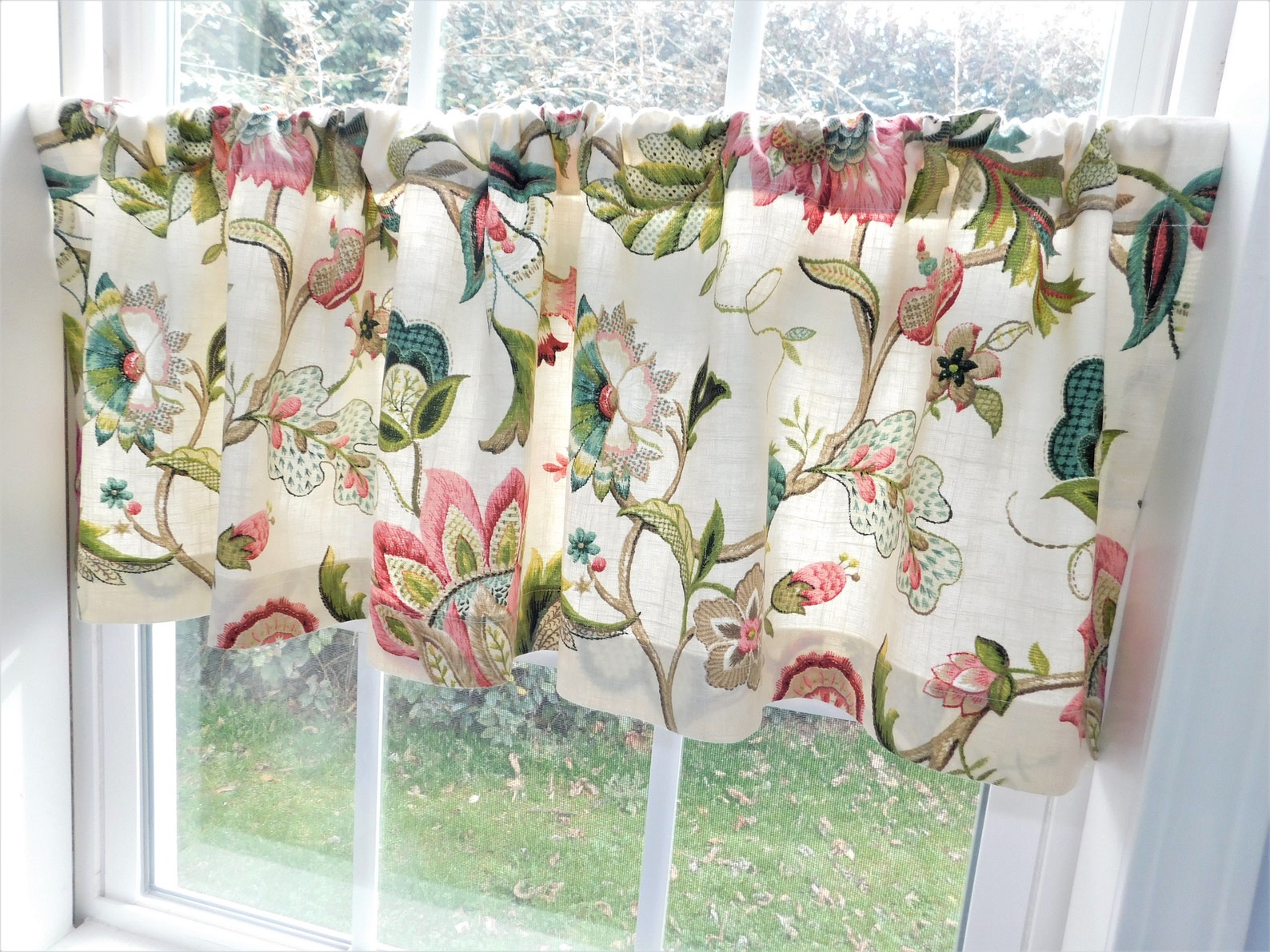 Beautiful Brissac Jewel Valance Linen Fabric Floral Valance Rose Teal ...